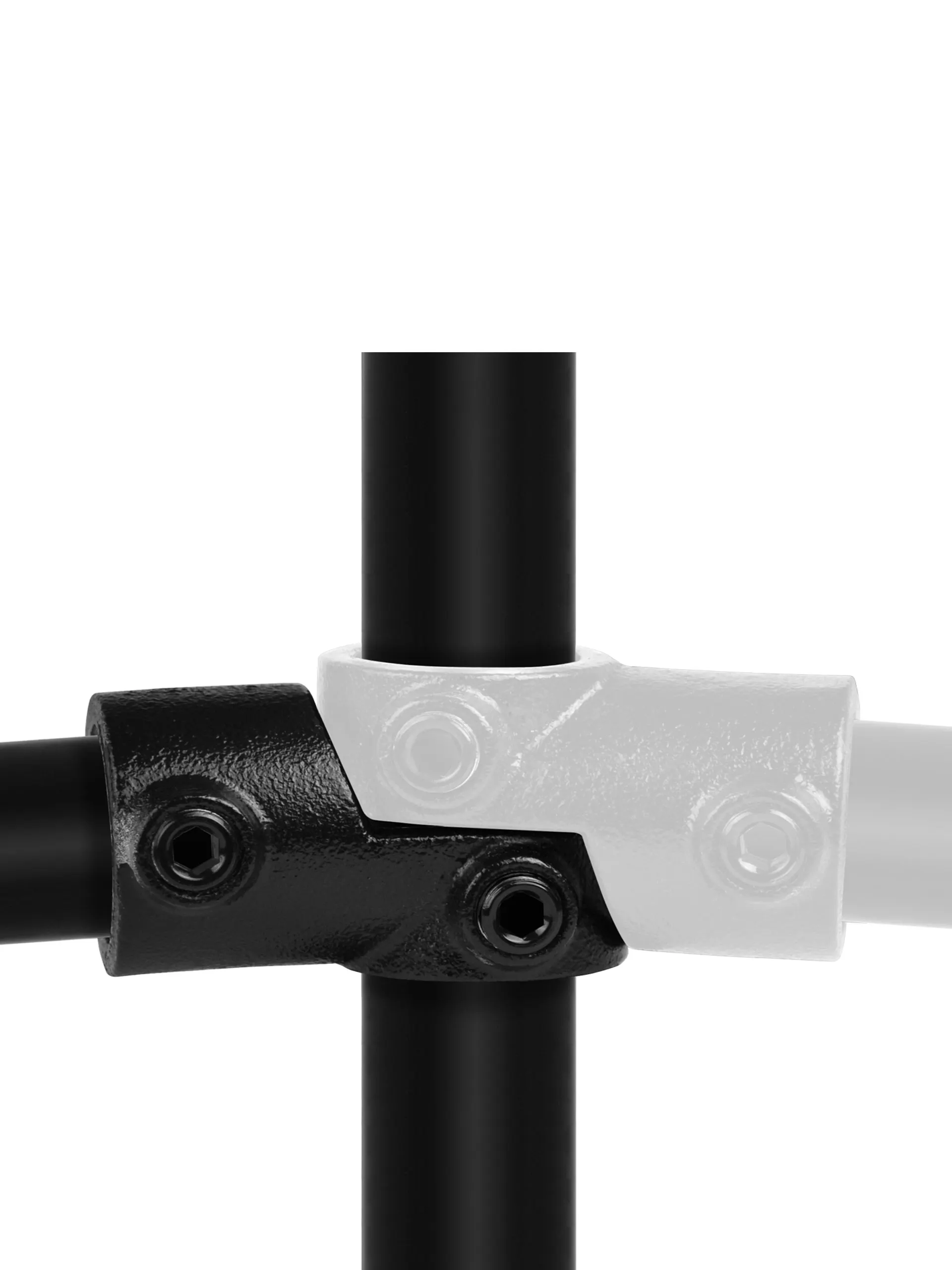 148 Short Swivel Inline Tee Key Clamp (Round Black) 26.9mm, 33.7mm, 42.4mm