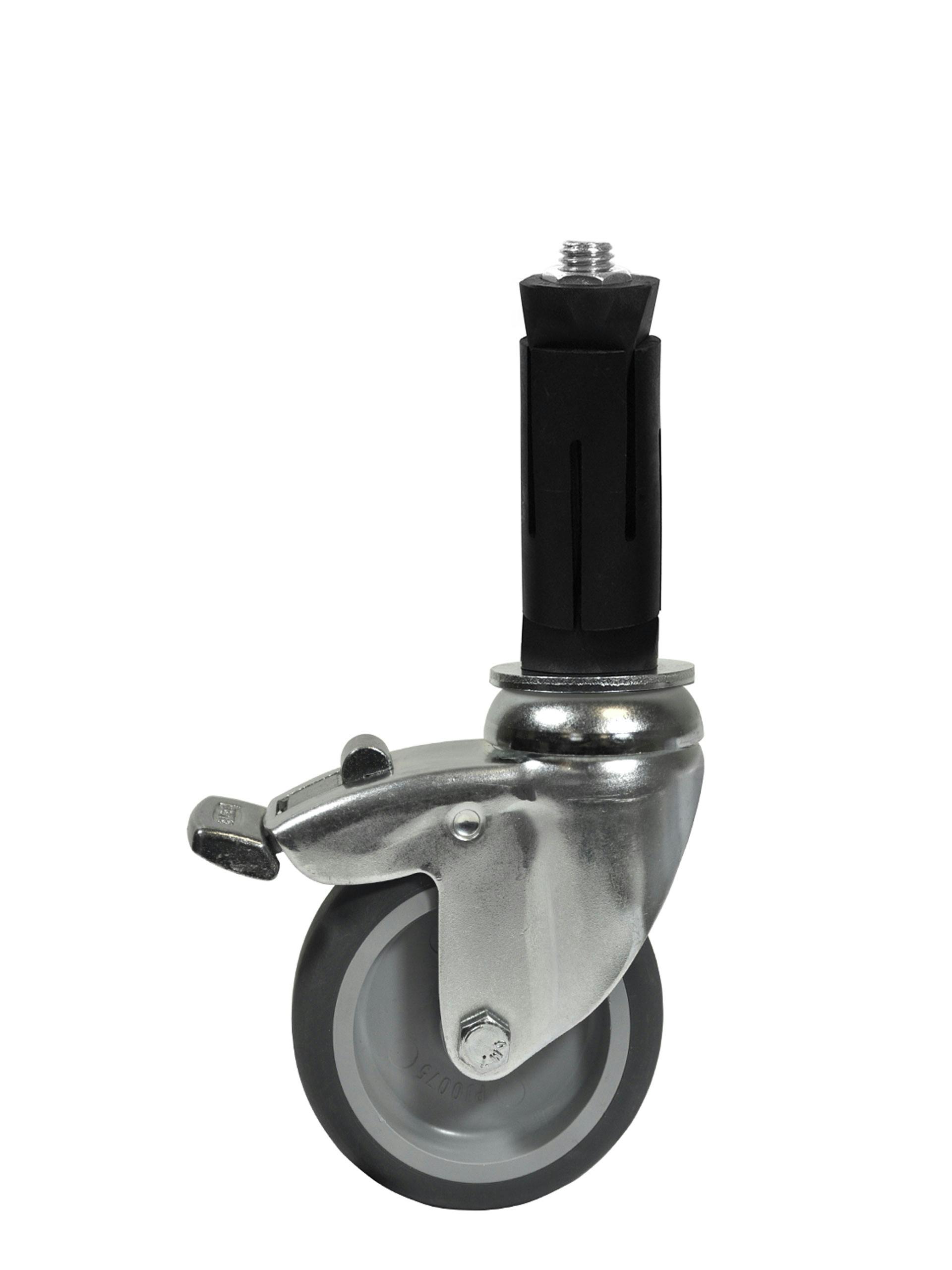 75mm Diameter Swivel Wheel Castors Braked with Expanding Adapter - Silver