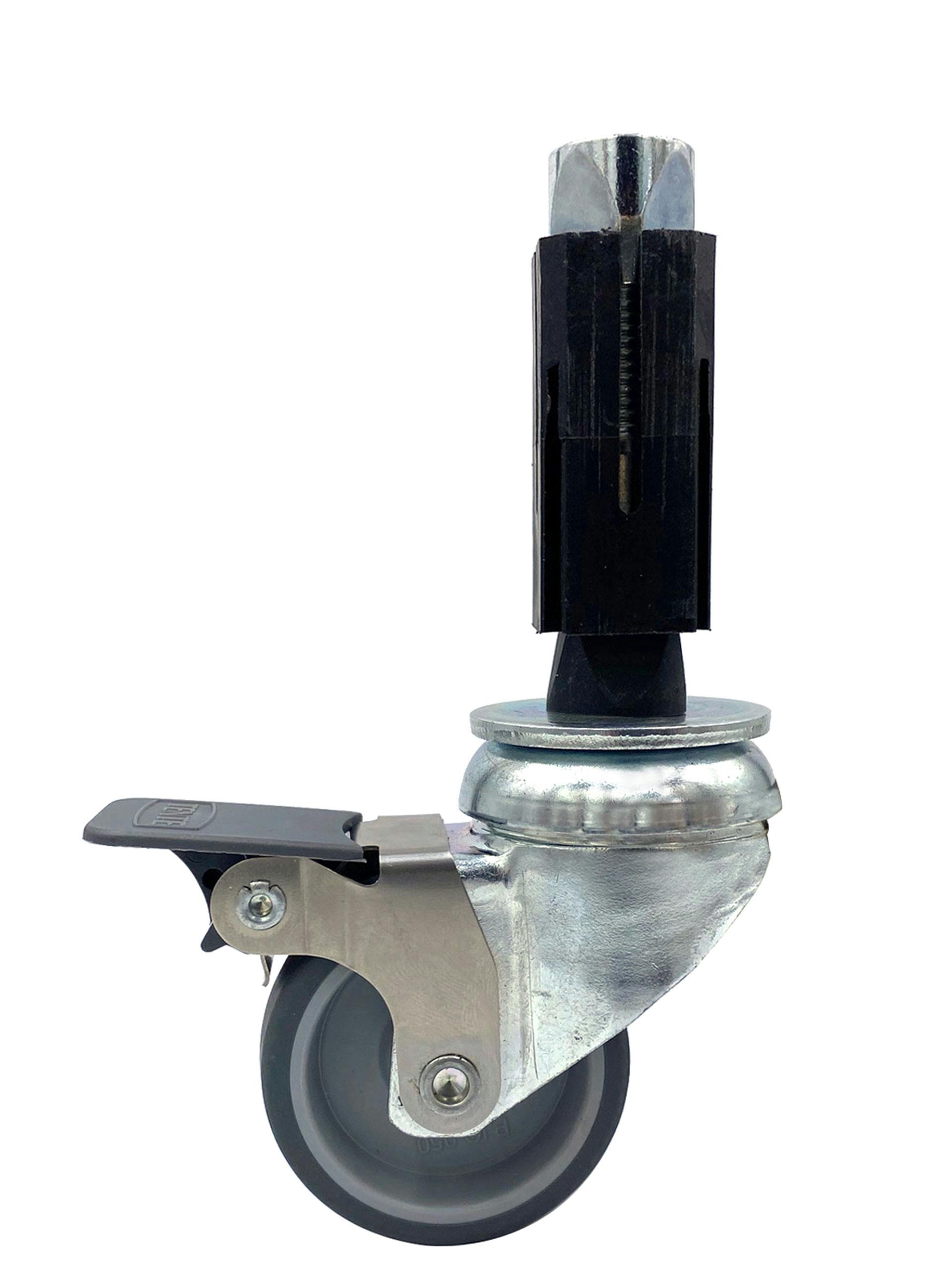 50mm Diameter Swivel Wheel Castors Braked with Expanding Adapter - Silver